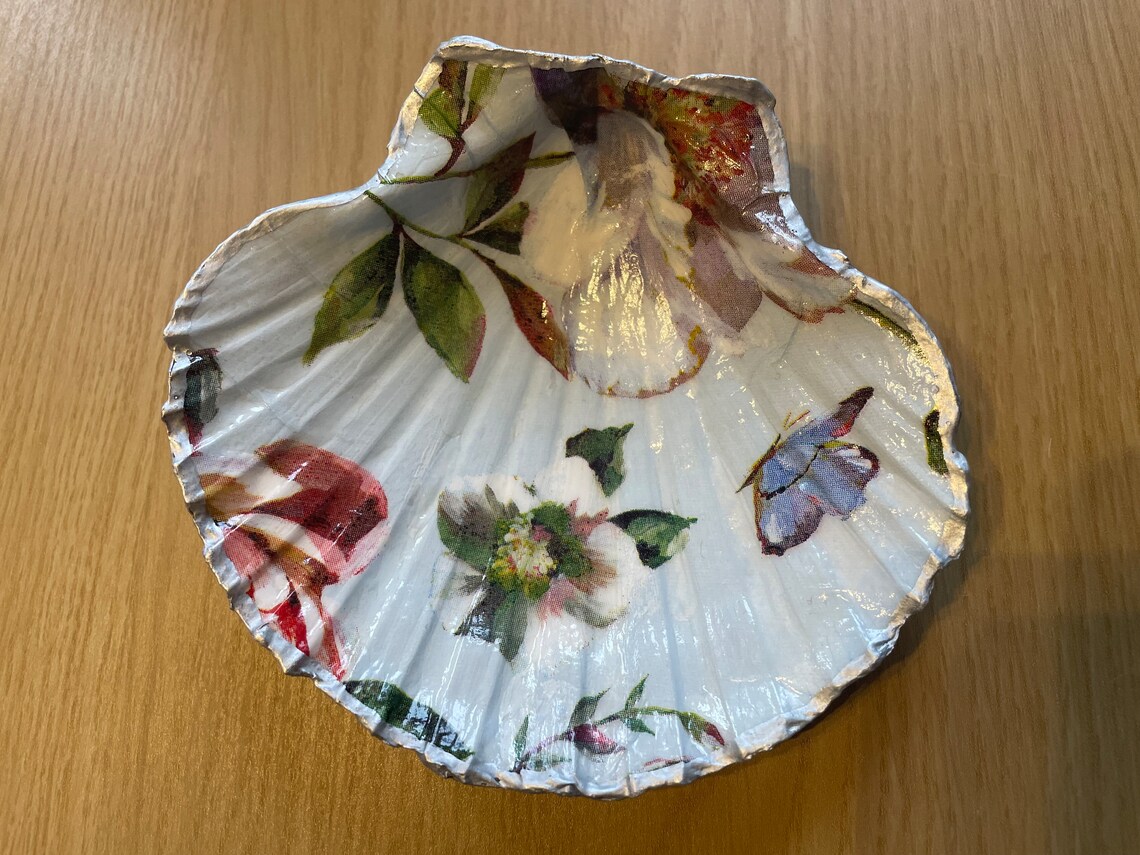 Handmade Decoupage Shell Trinket Dish - Etsy