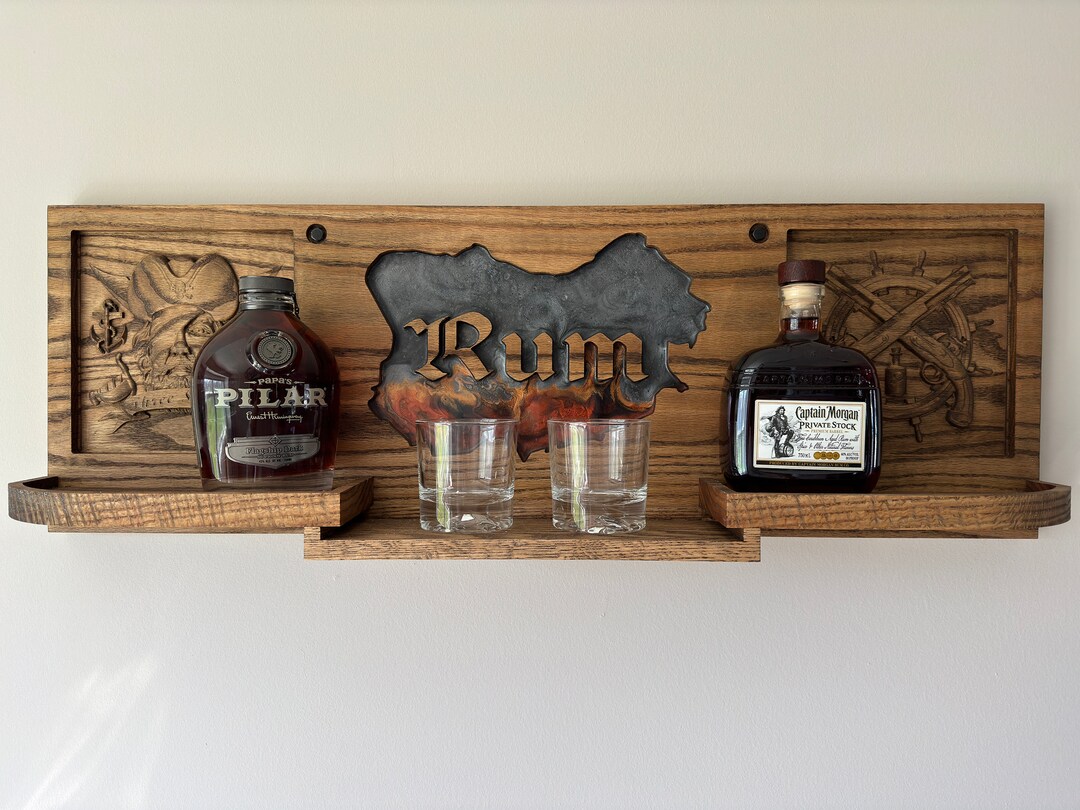 Custom Handmade Rum Shelf - Solid Red Oak - Pirate "rum" Themed - Gift ...