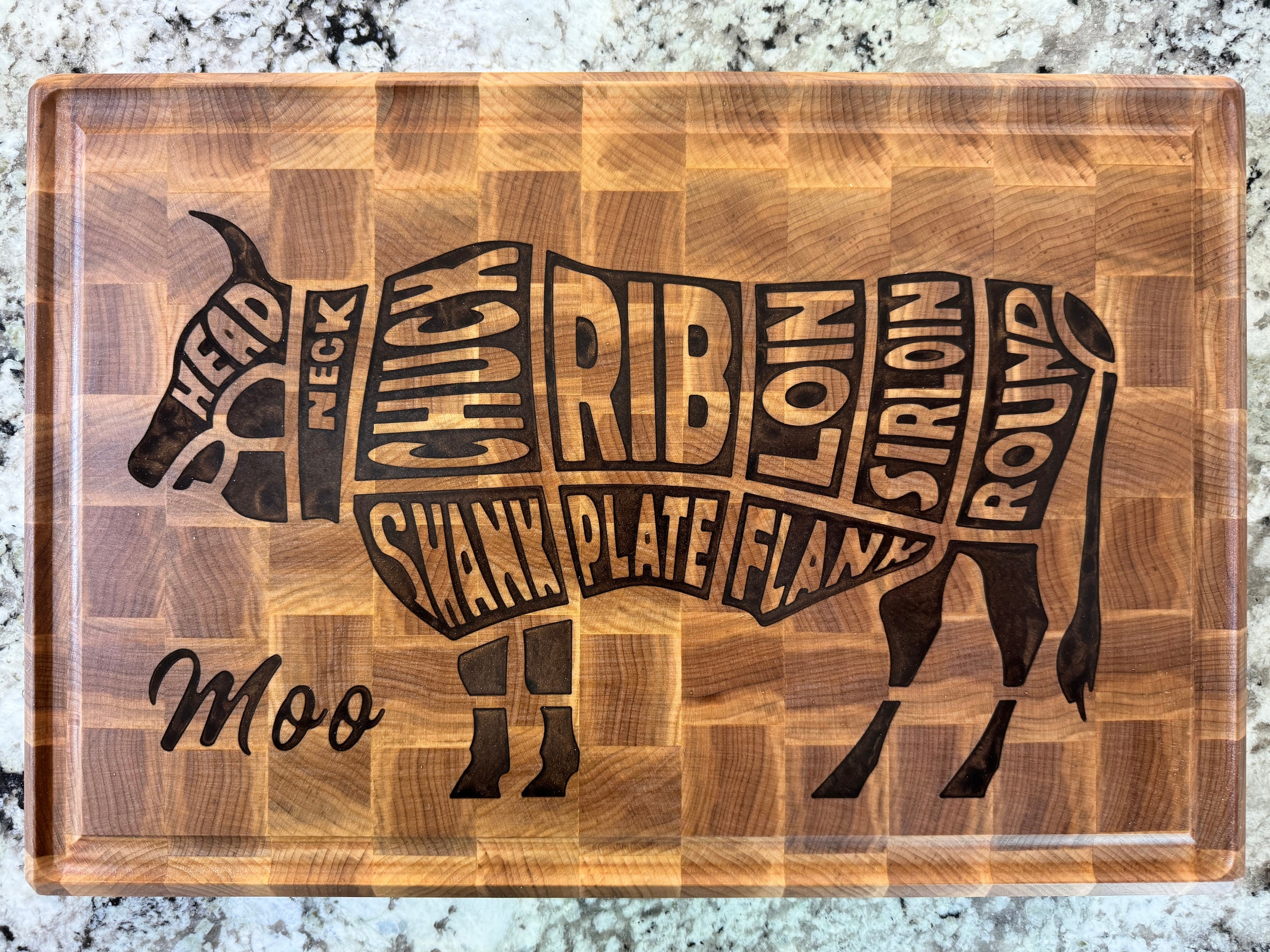 Beef Cuts End Grain Cutting Board - Maple End Grain Cow Cuts Board ...