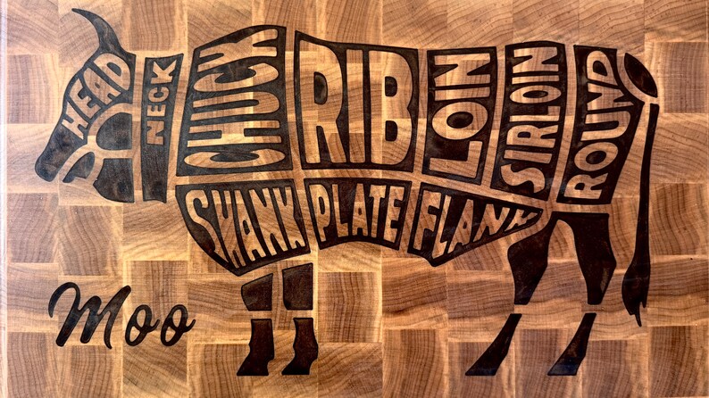 Beef Cuts End Grain Cutting Board - Maple End Grain Cow Cuts Board ...