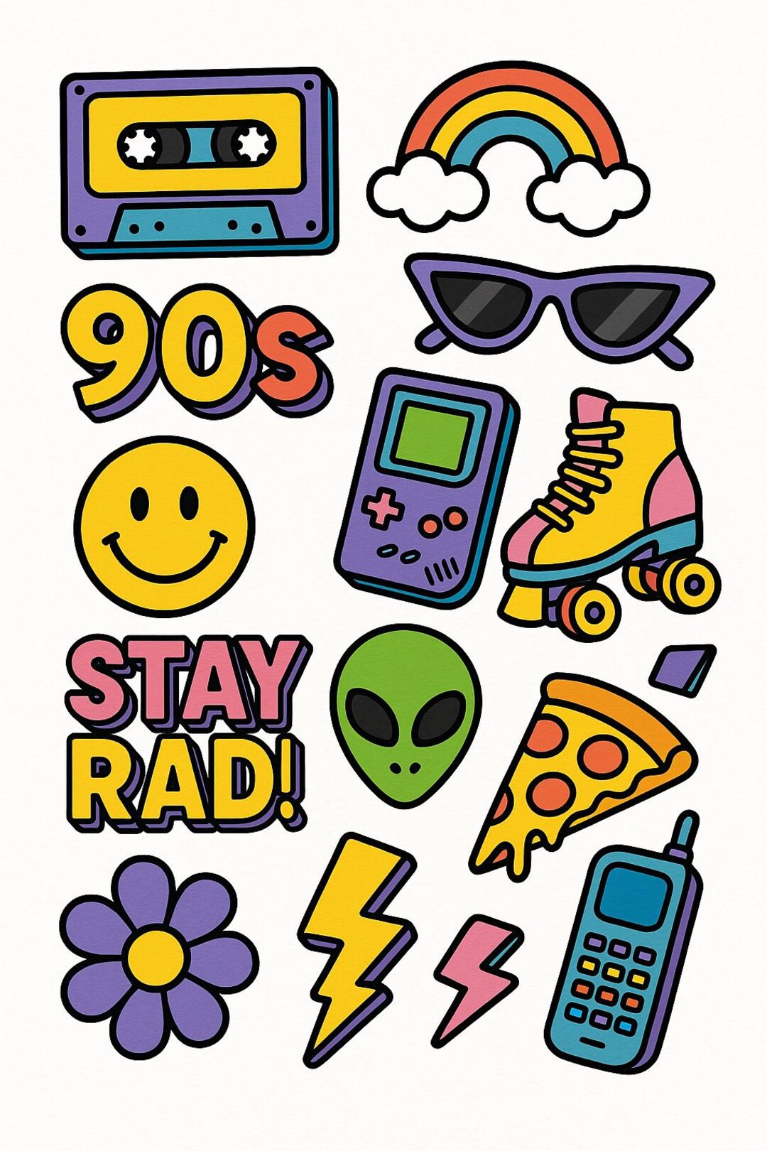 90’s Themed Printable Sticker Sheet | Retro Aesthetic | Digital ...
