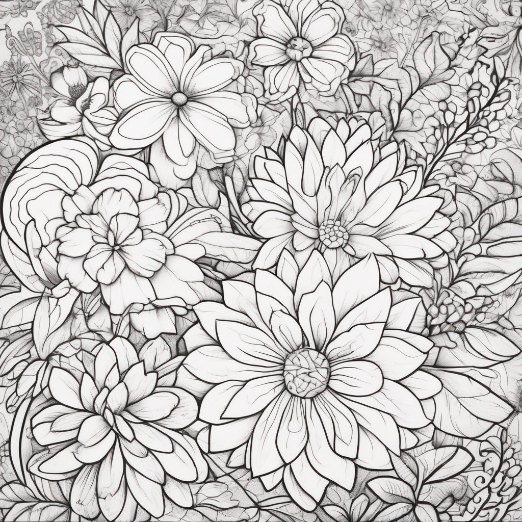 Floral Adult Coloring Page - Etsy
