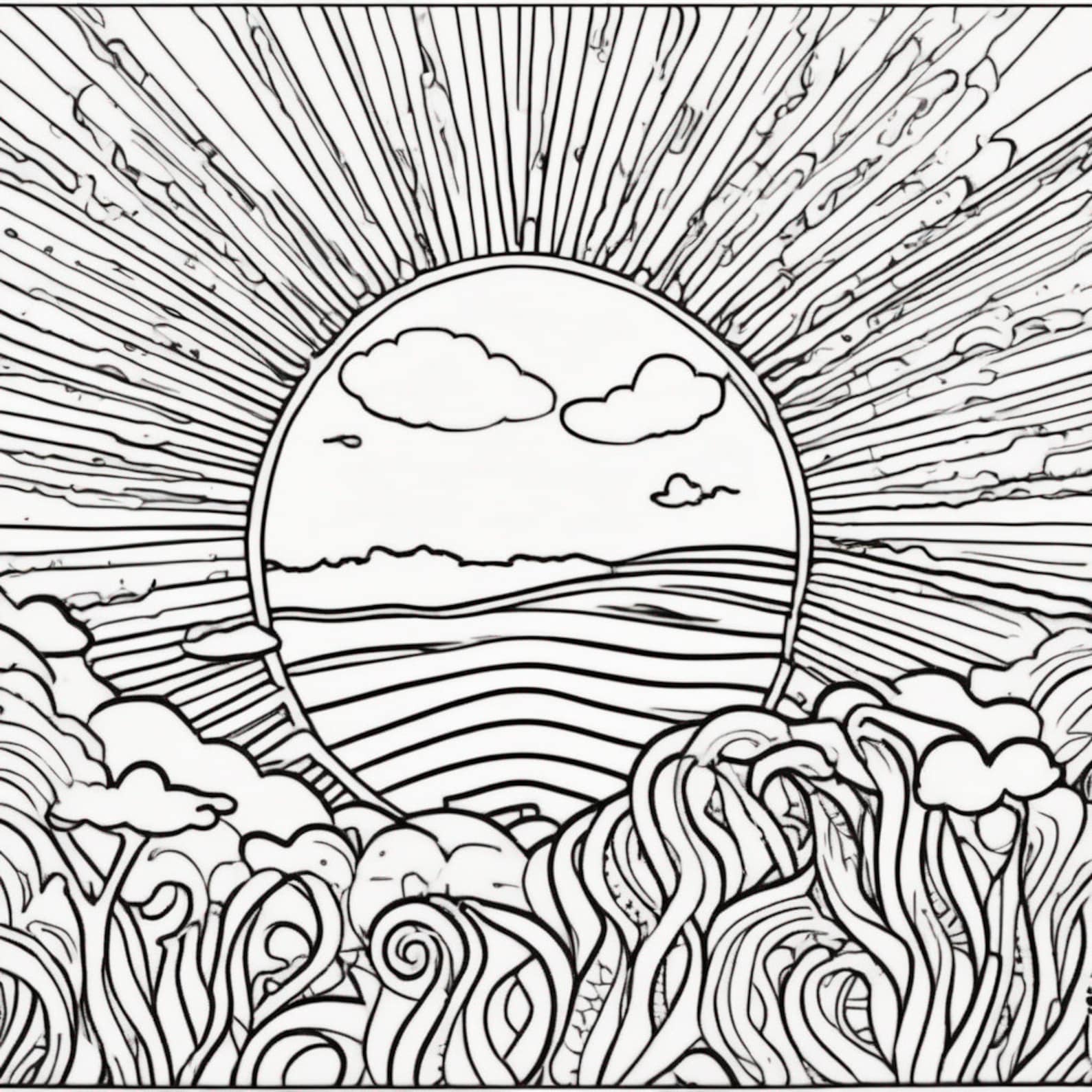 Sun Setting Coloring Pages - Etsy