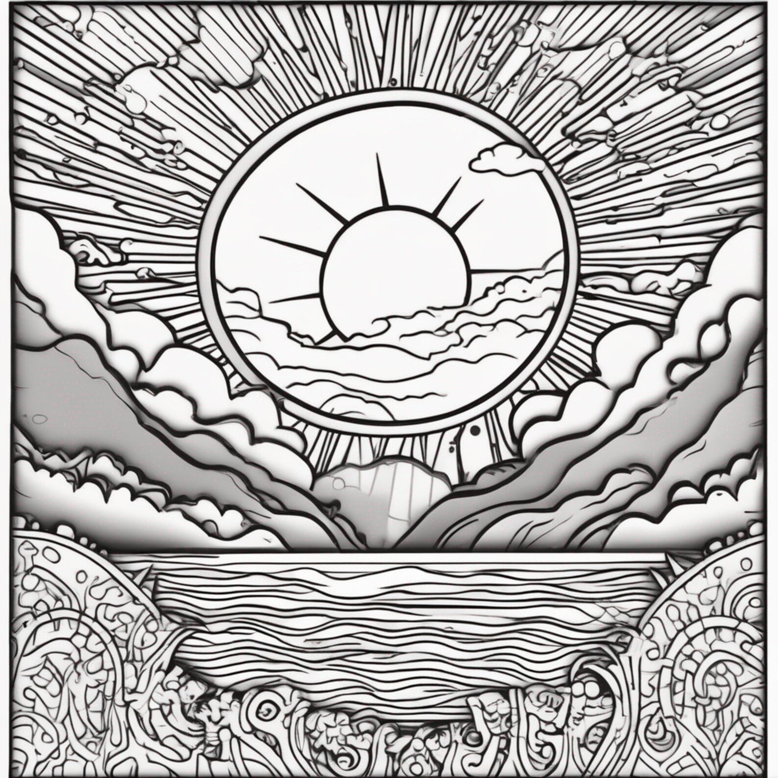 Sun Setting Coloring Pages - Etsy