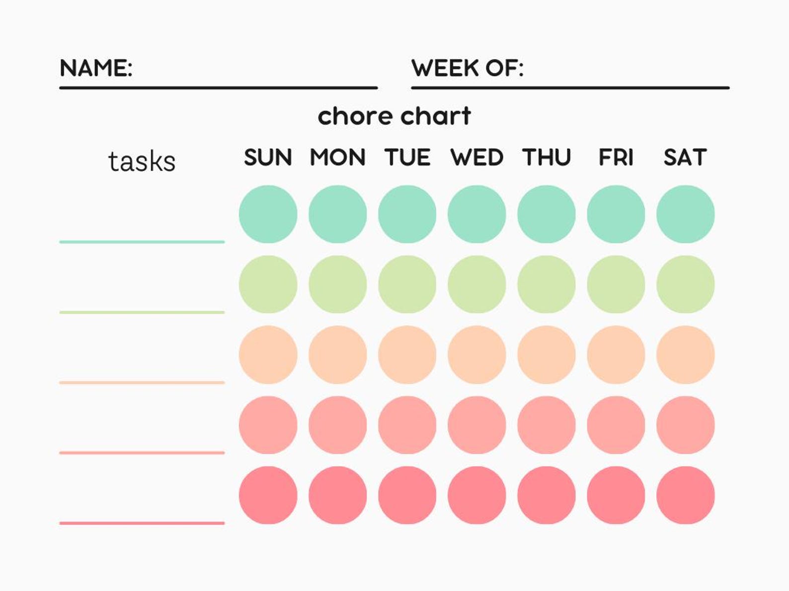 Kids Weekly Chore Chart Printable | Sunday–saturday | Fun & Colorful ...