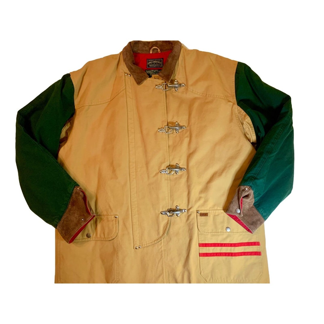 Rare Vntg Men Polo Ralph Lauren Country Fireman Coat Jacket Down Tan/green Sz XL - Etsy