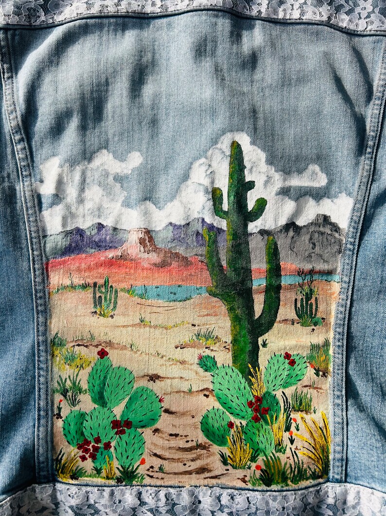 Desert Scape Denim Jacket With Lace - Etsy