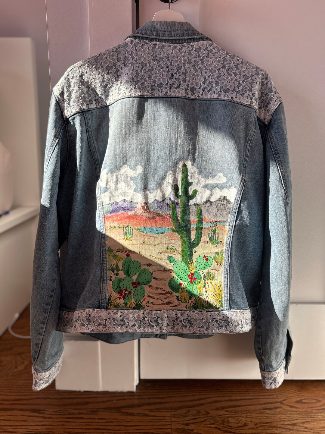 Desert Scape Denim Jacket With Lace - Etsy