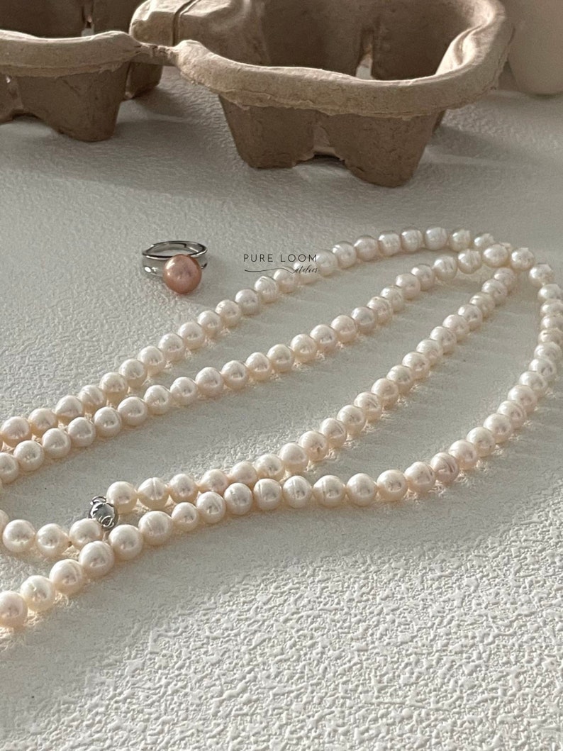 Long Strand Classic Pearl Necklace | Natural Real Freshwater Pearl ...