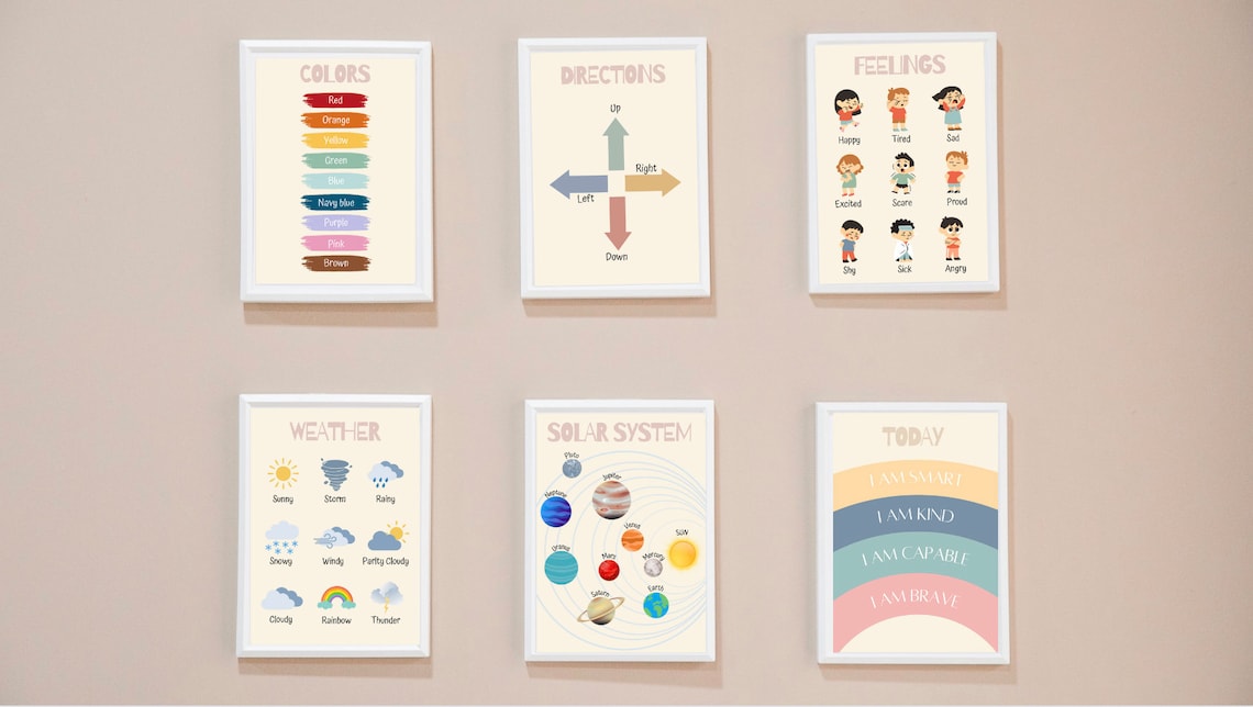 Educational Poster Set for Playroom and Kids and Toddlers, Homeschool ...