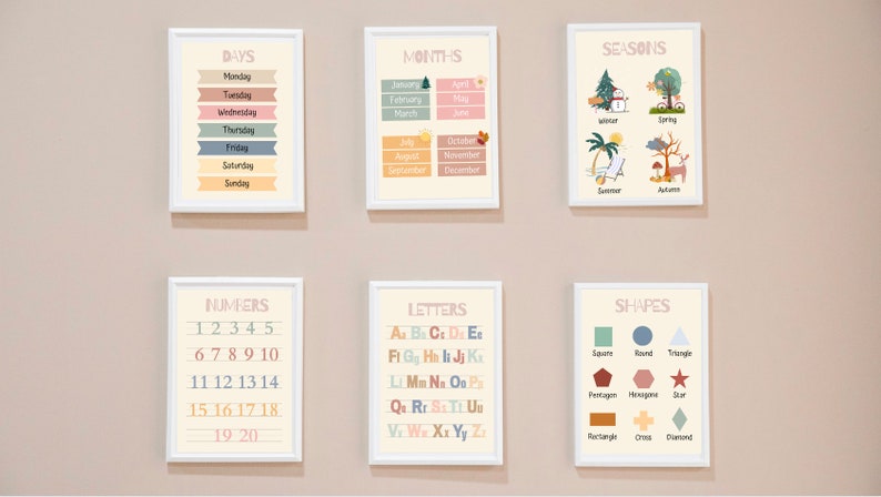 Educational Poster Set for Playroom and Kids and Toddlers, Homeschool ...