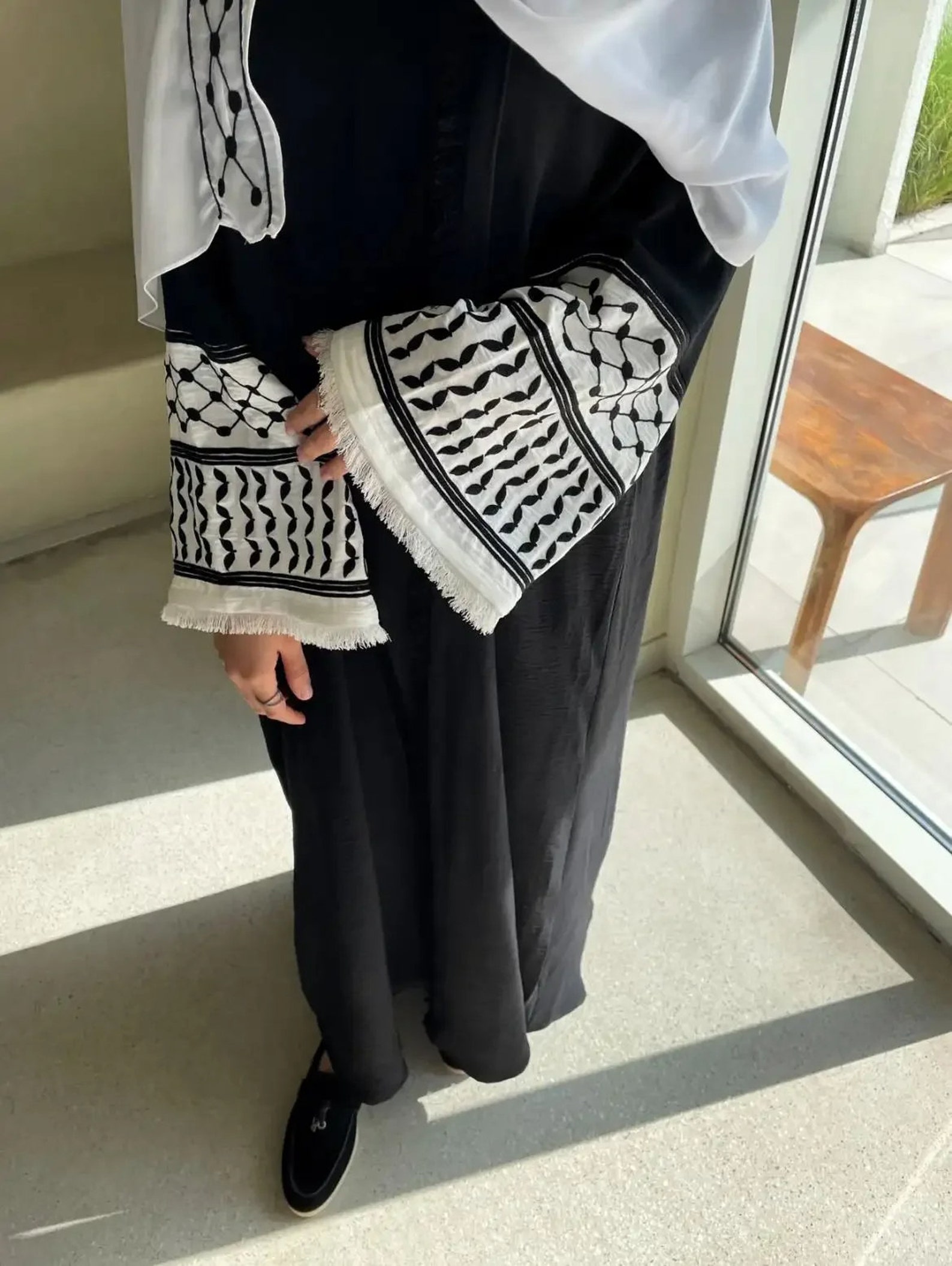 Palestine Kuffiyeh Embroidered Abaya Ramadan & Eid Jalabiya, Dubai ...