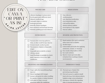 First Aid Kit Checklist: Printable Medical Supplies Guide (PDF) - Etsy