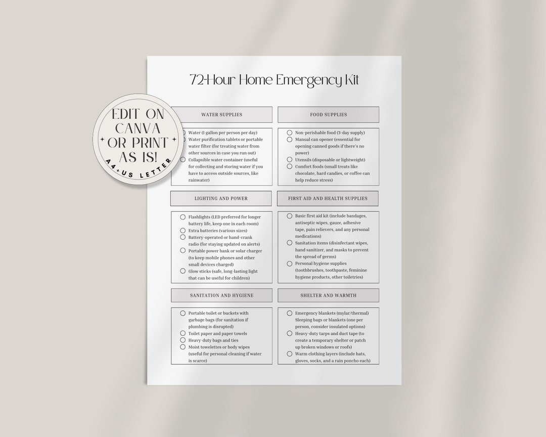 Complete 72-hour Emergency Kit Checklist Printable – Essential Survival ...