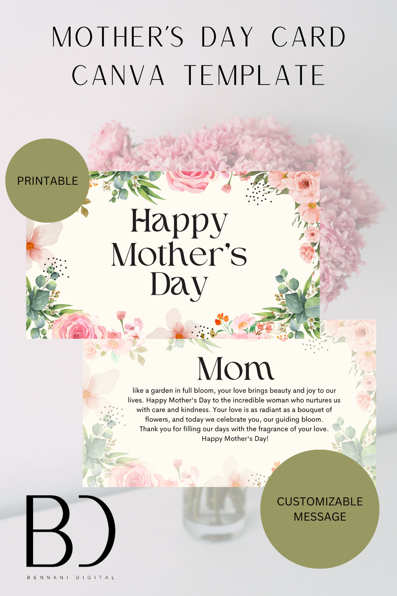 Mothers Day Card Canva Template - Etsy