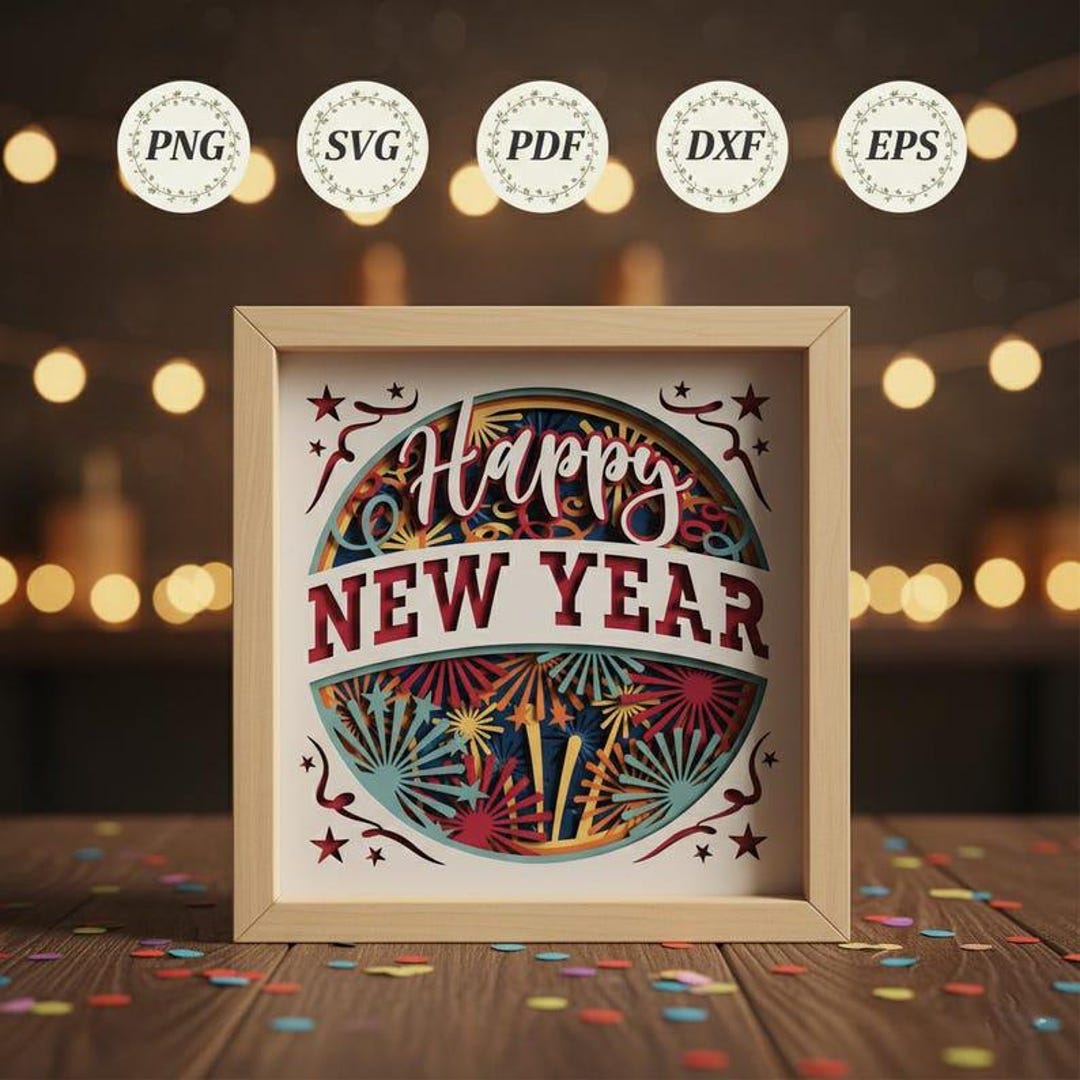 Happy New Year Shadow Box SVG, Fireworks 3D Layered Lightbox ...
