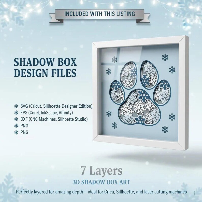 Snowflake Paw Print Shadow Box SVG: Christmas Pet 3D Layered Design - Etsy