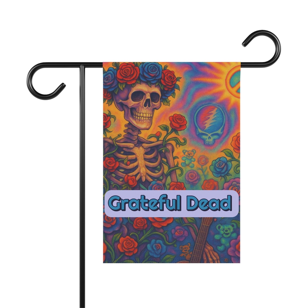 Grateful Dead Garden Flag | Skeleton & Roses Outdoor Banner With Steal ...