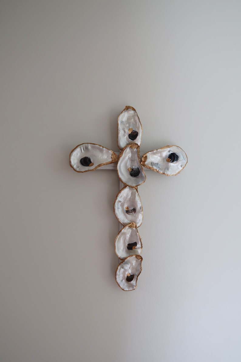 Oyster Shell Cross Coastal Home Decor - Etsy