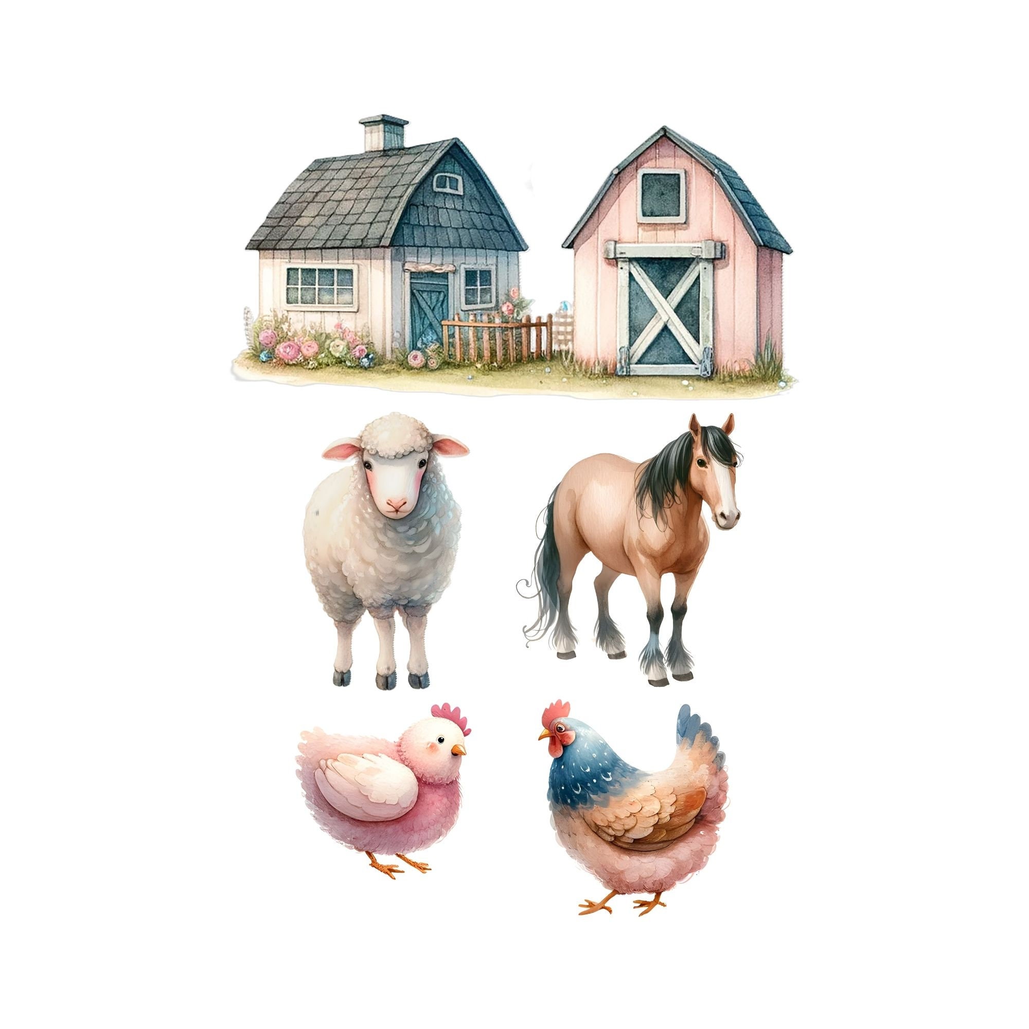 Cute Farm Clipart, Farm Animals Watercolor Digital Clipart, Farm ...