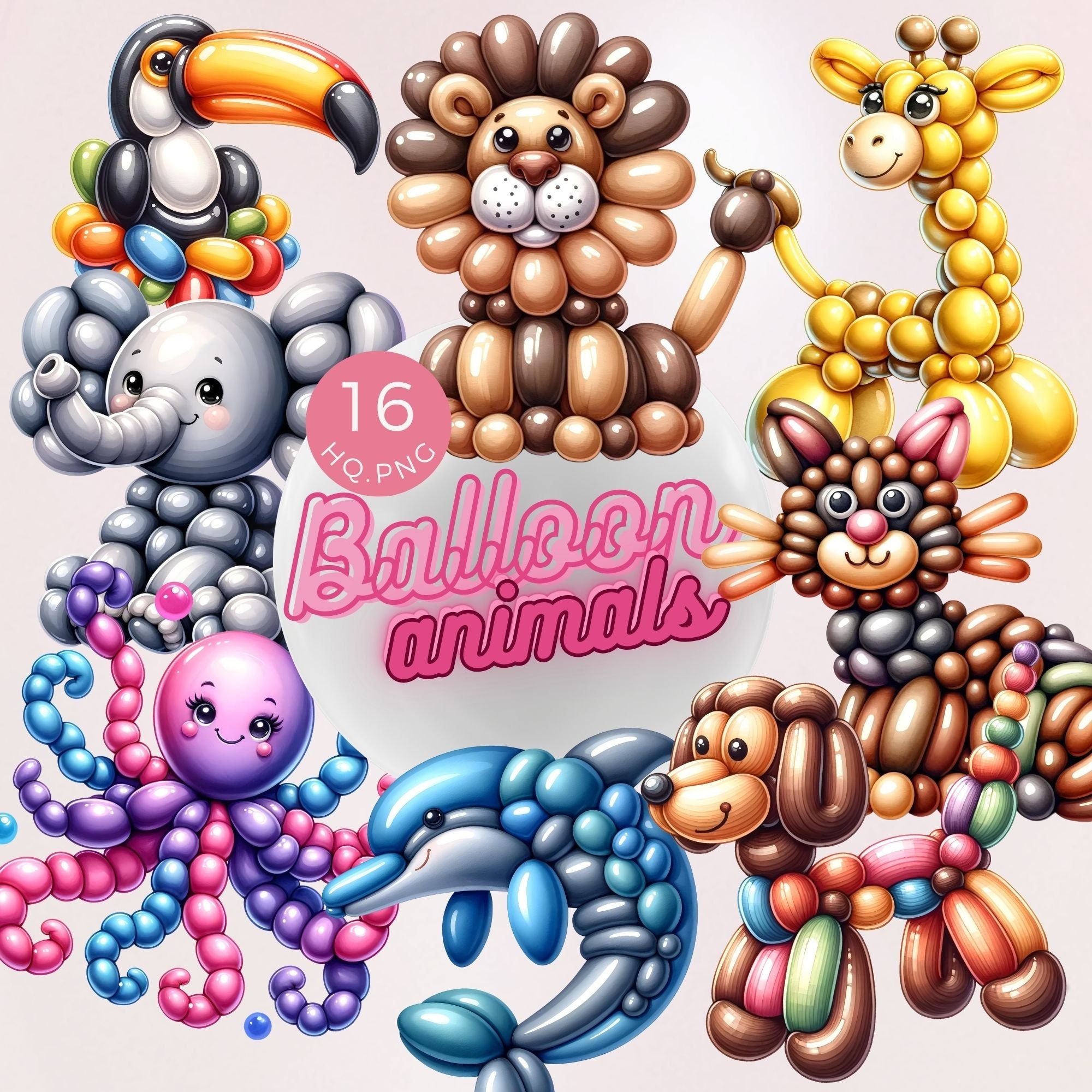 Animal Balloon Clipart Collection - Digital Download, High-quality ...