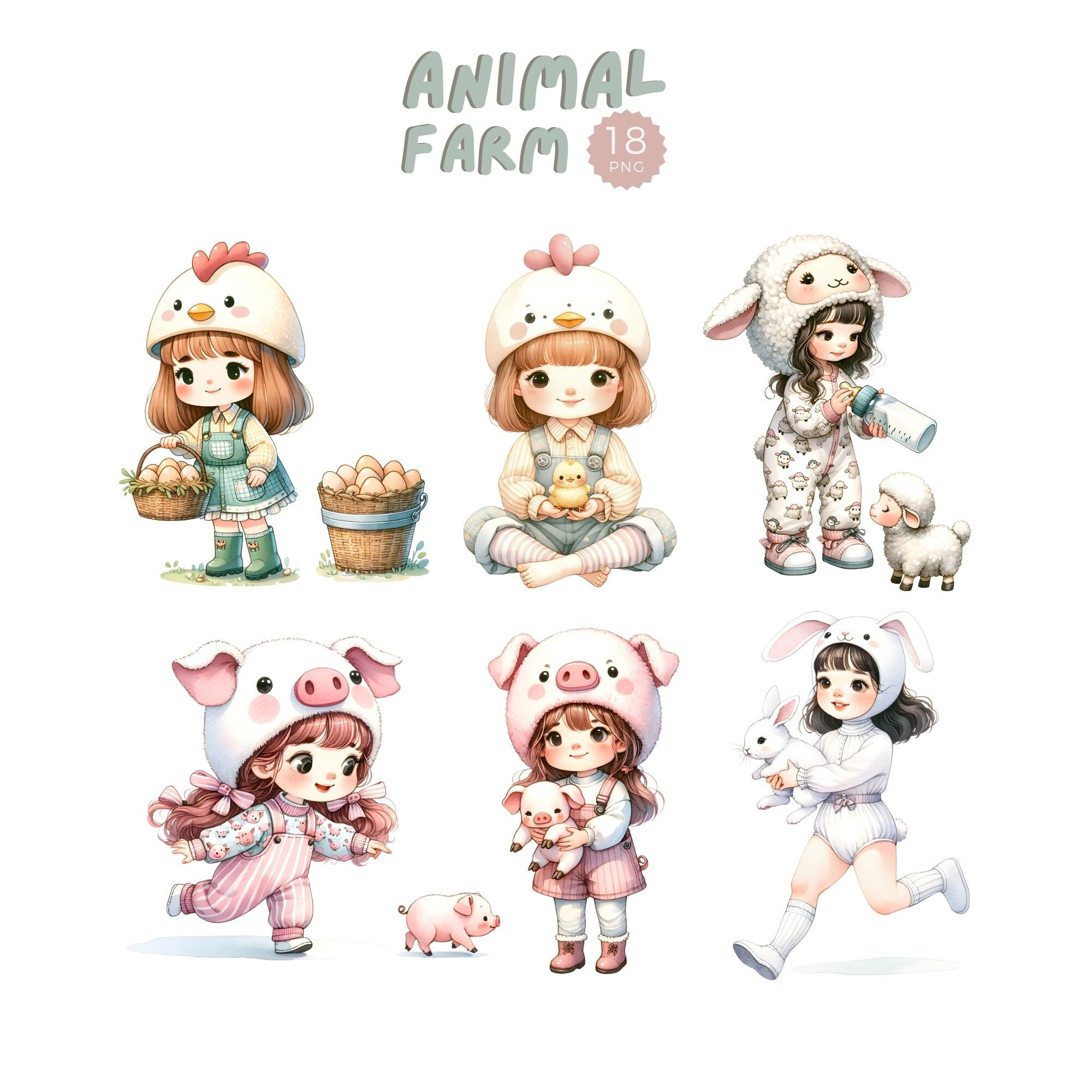 Cute Farm Clipart, Farm Animals Watercolor Digital Clipart, Farm ...