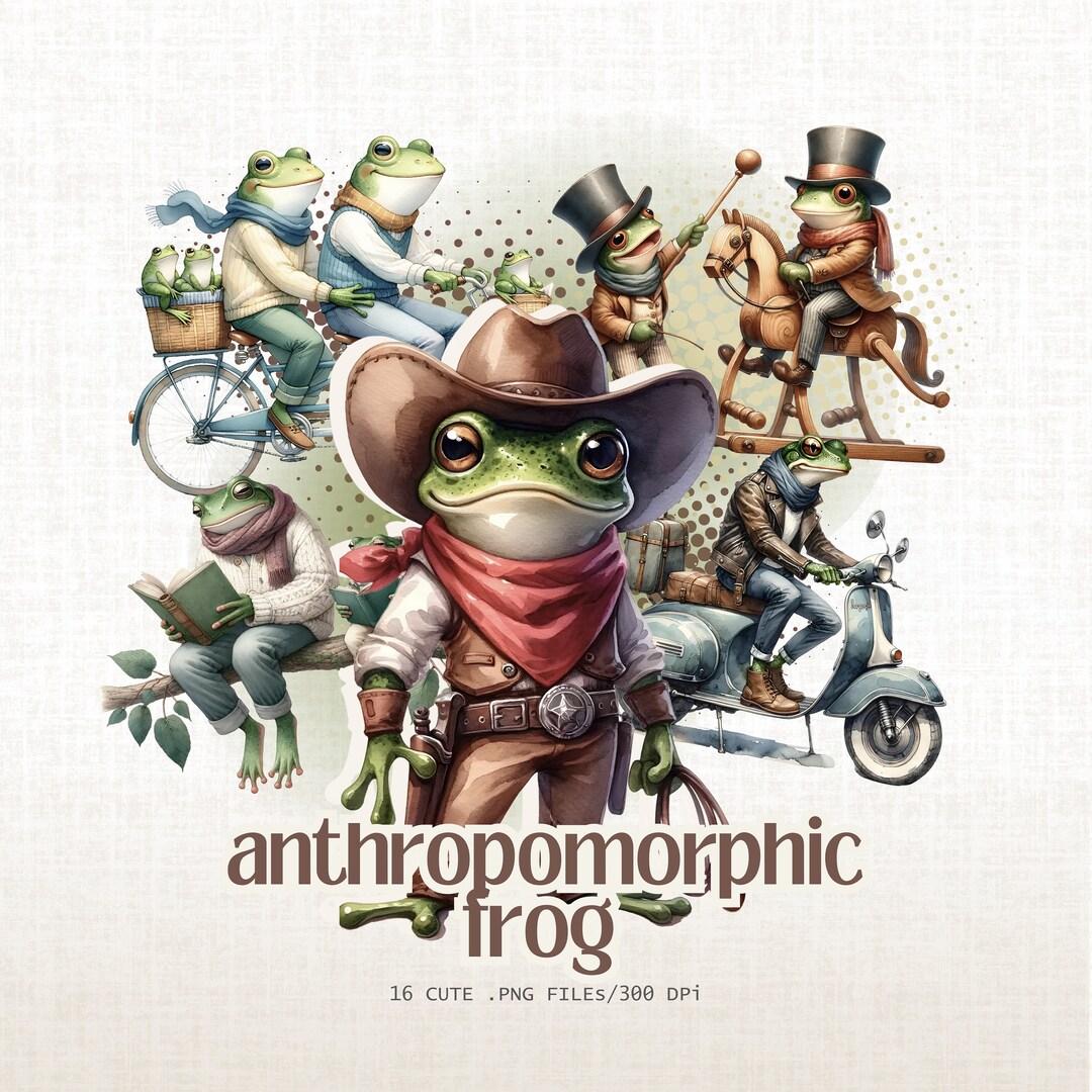 Frog Clipart Bundle: Anthropomorphic Frog Digital Designs, Cute Frog ...