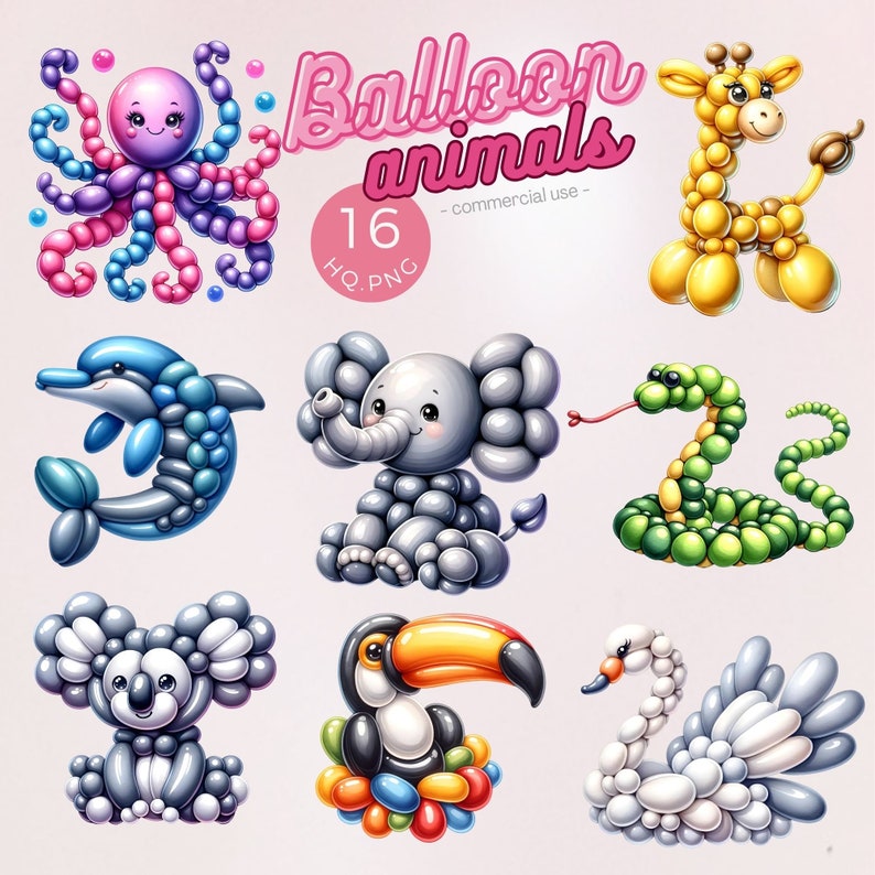 Animal Balloon Clipart Collection - Digital Download, High-quality ...