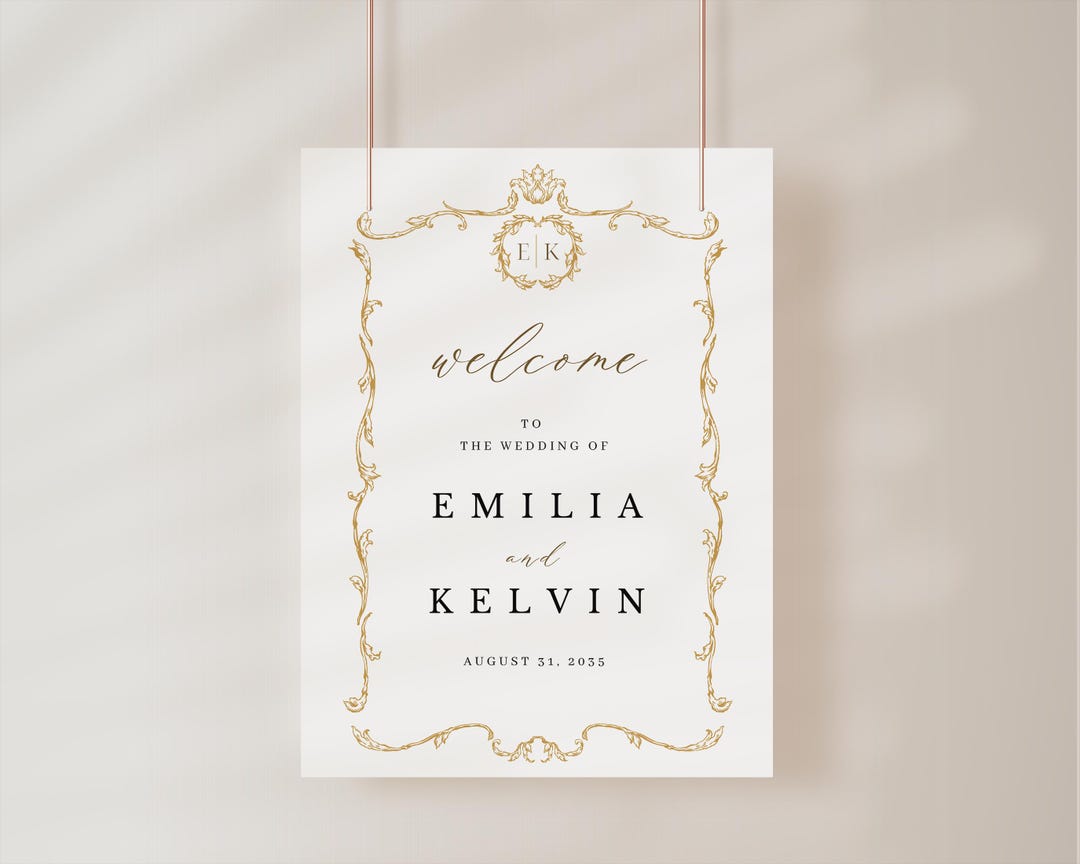 Victorian Vintage Gold Floral Wedding Welcome Sign | Garden Rustic Boho ...