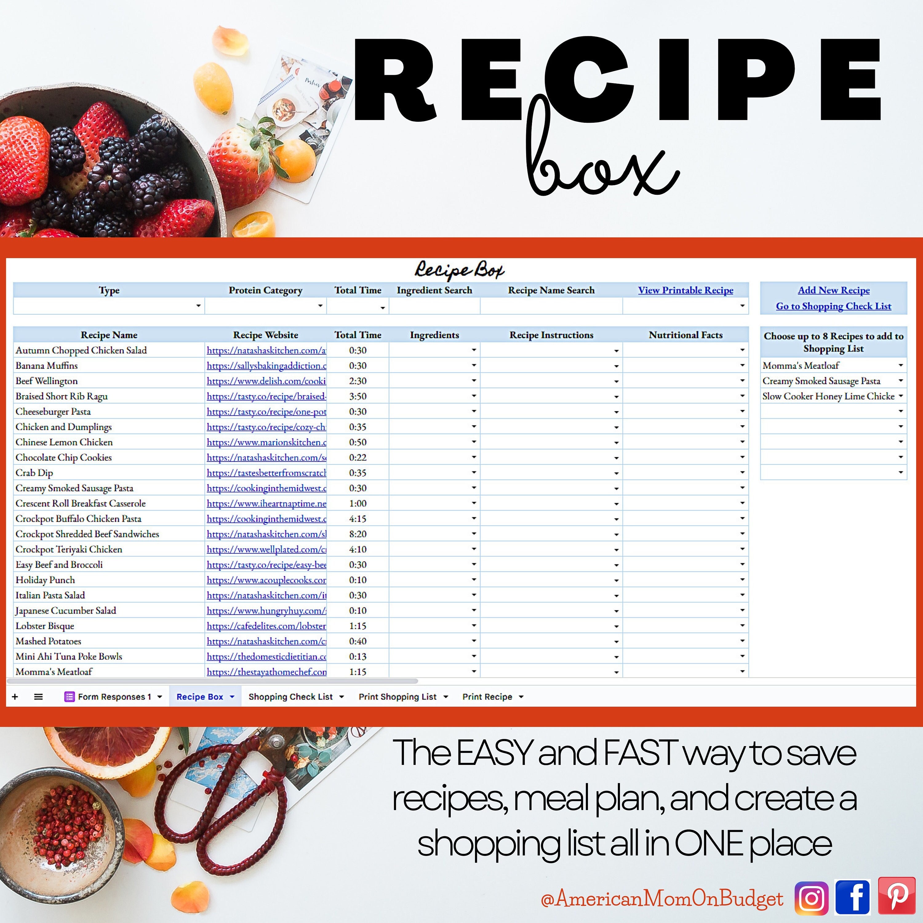 Digital Recipe Box, Meal Planner, and Shopping List Generator - Etsy