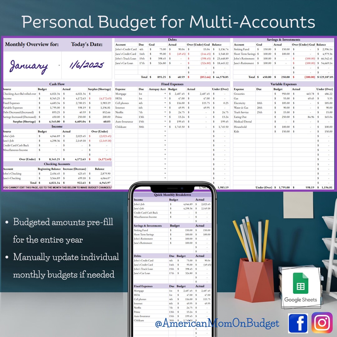 2025 Personal Budget Multiple Accounts Purple - Etsy