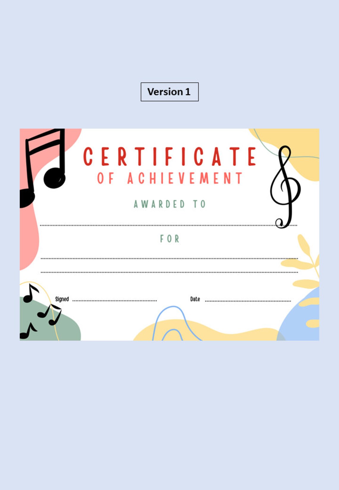 Printable Music Certificate of Achievement - Etsy