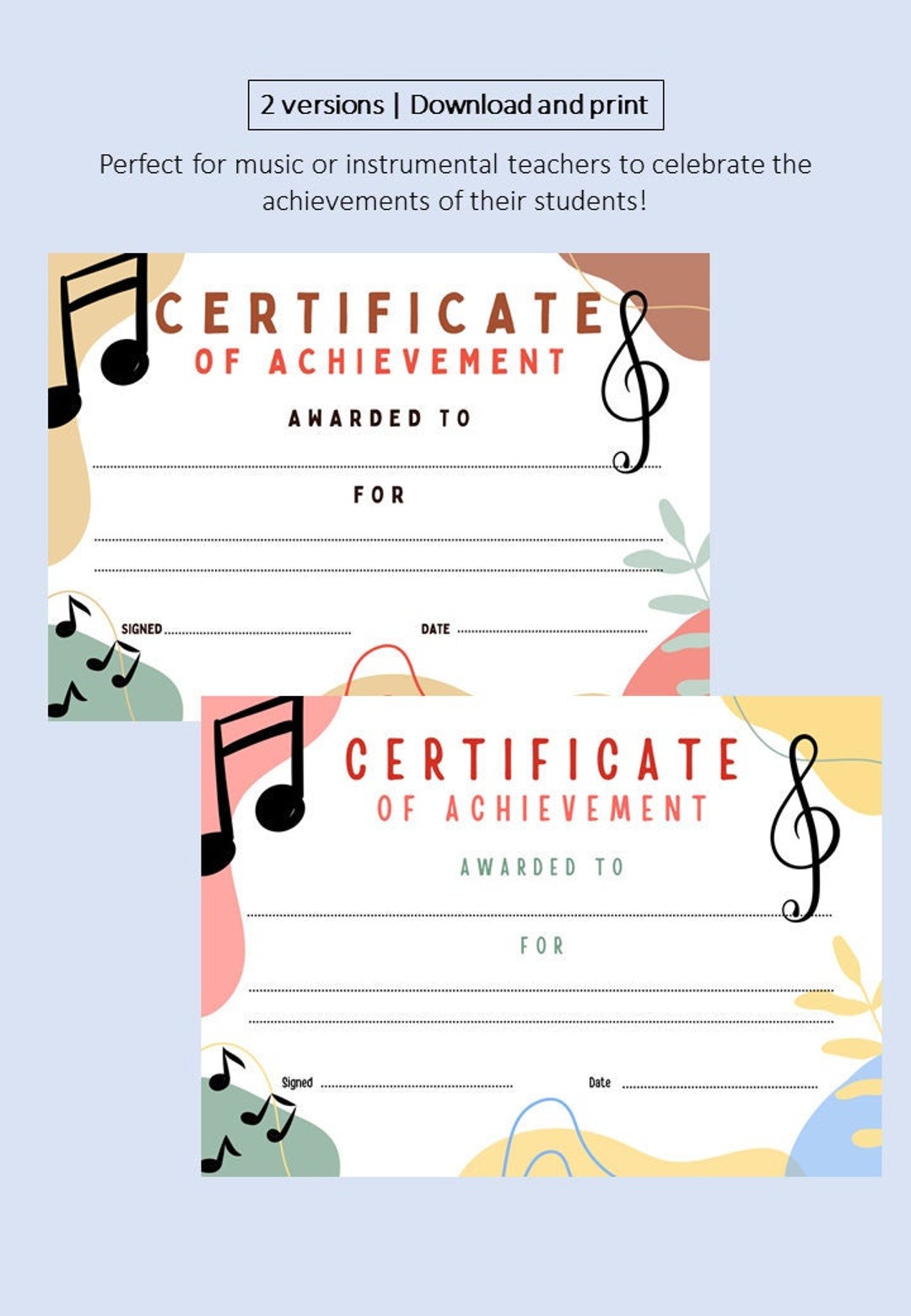 Printable Music Certificate of Achievement - Etsy