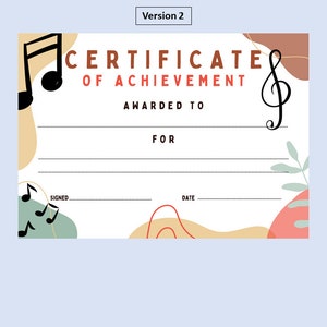 Printable Music Certificate of Achievement - Etsy