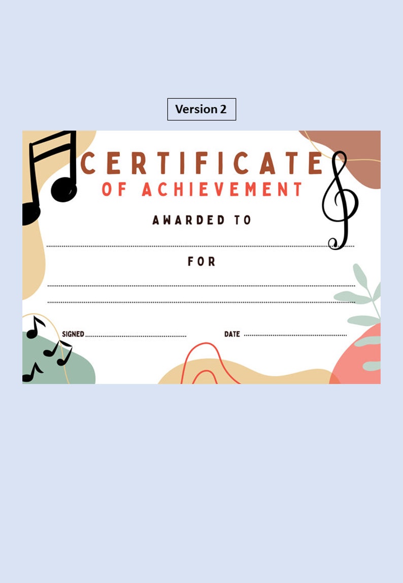 Printable Music Certificate of Achievement - Etsy