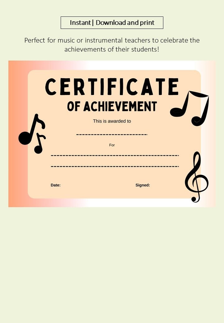 Printable Music Certificate of Achievement - Etsy