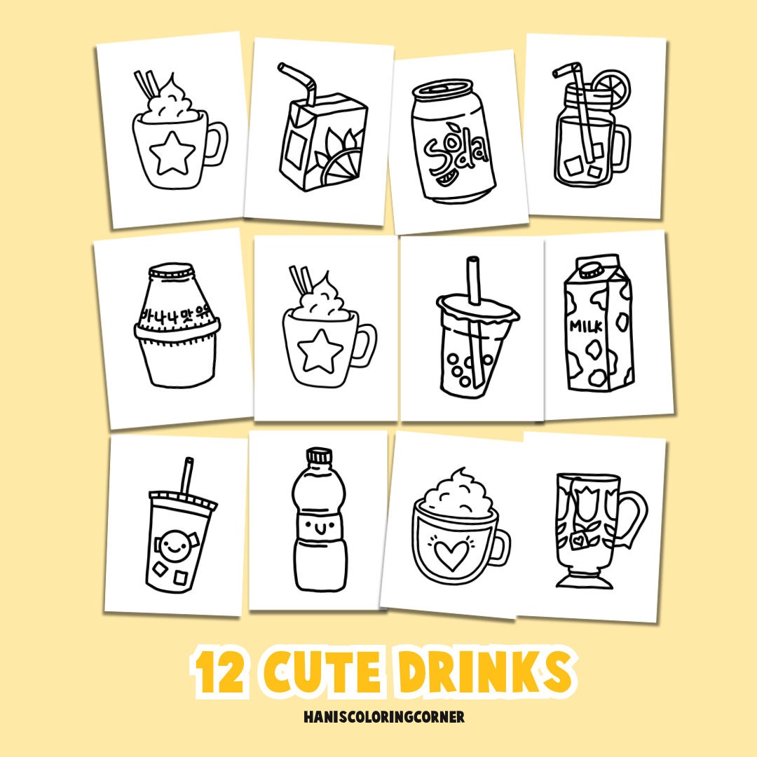 Drinks Coloring Pages Easy Cute Adult Kids Book Simple Printable ...