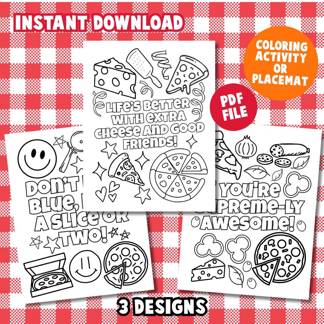 Pizza Party Bundle Coloring Page, Coloring Page, Printable Coloring ...