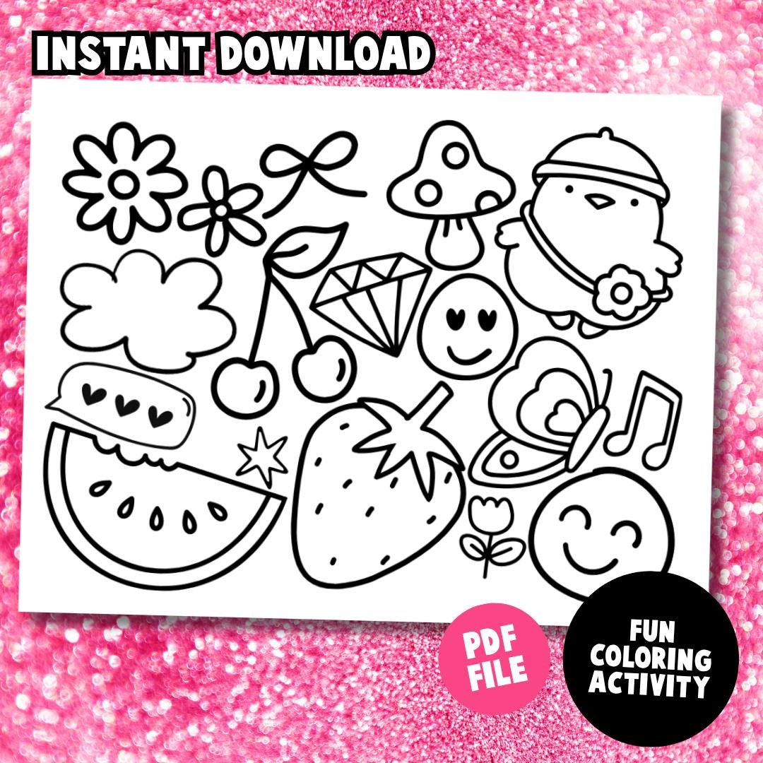 Whimsical Retro Coloring Page, Coloring Page, Printable Coloring Page ...
