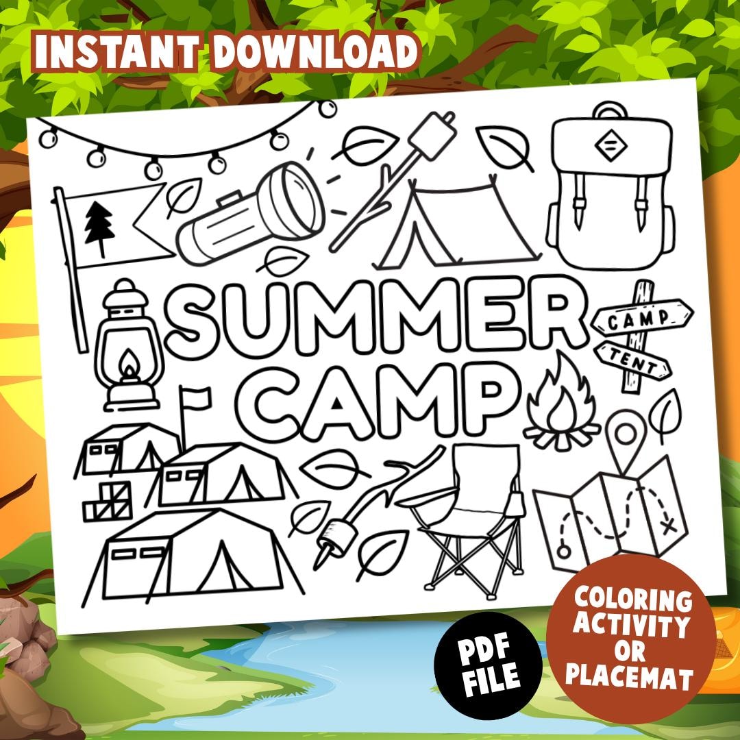 Summer Camp Coloring Page, Summer Printable Sheet, Kids Educational ...