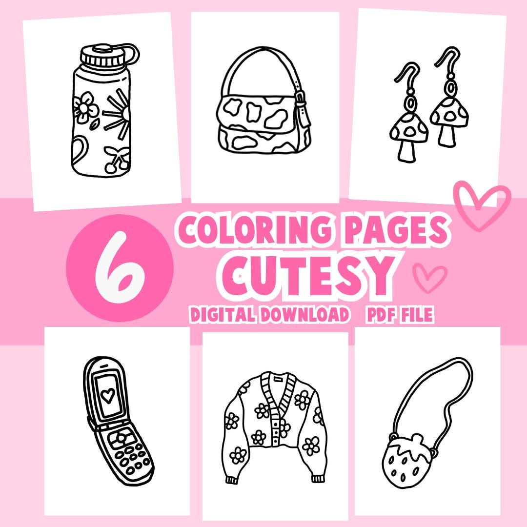 Cutesy Coloring Pages Bundle Book for Adult Kids Easy Fashion Water ...