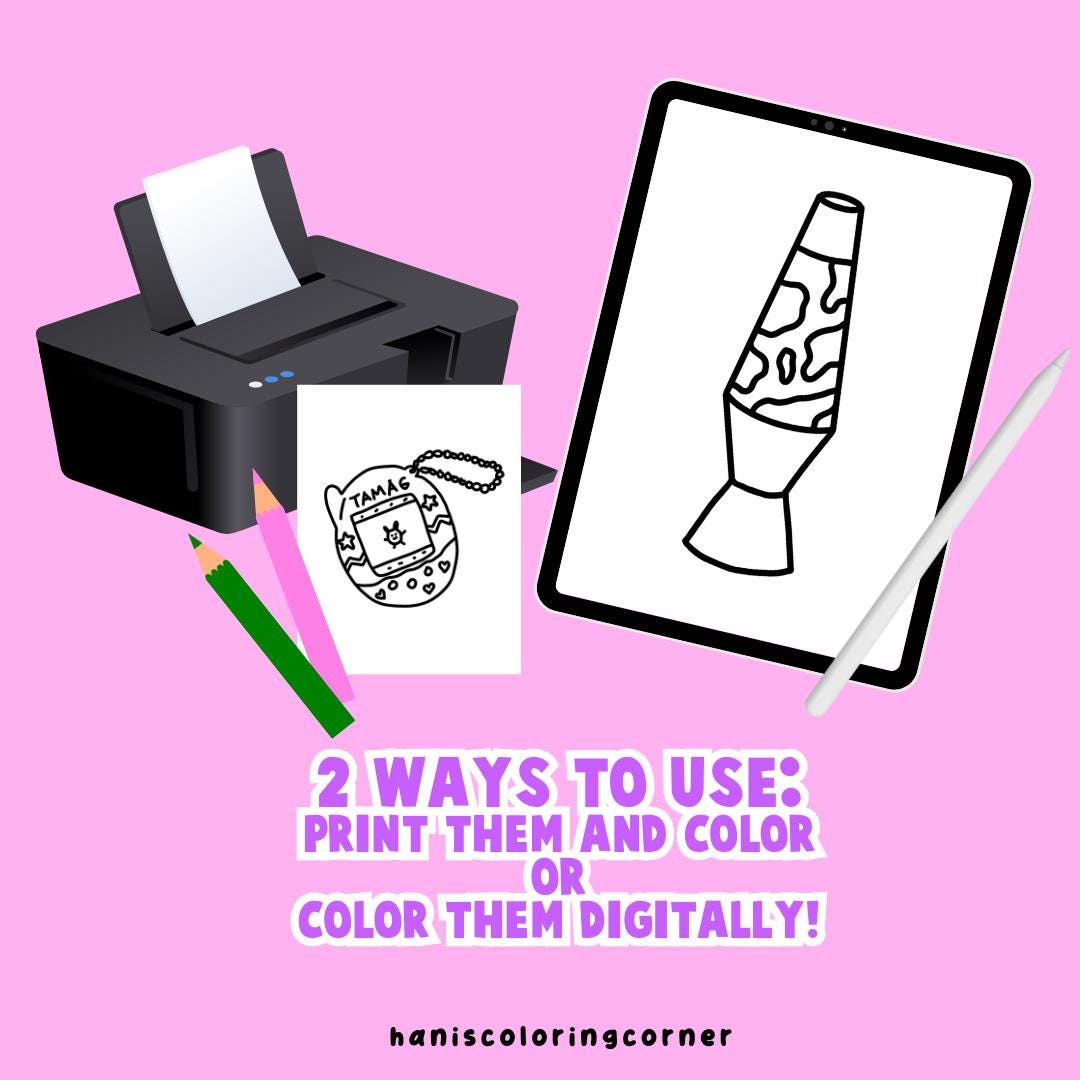 2000s Kids Coloring Pages Bundle for Adult Kids Easy Computer Cassette ...