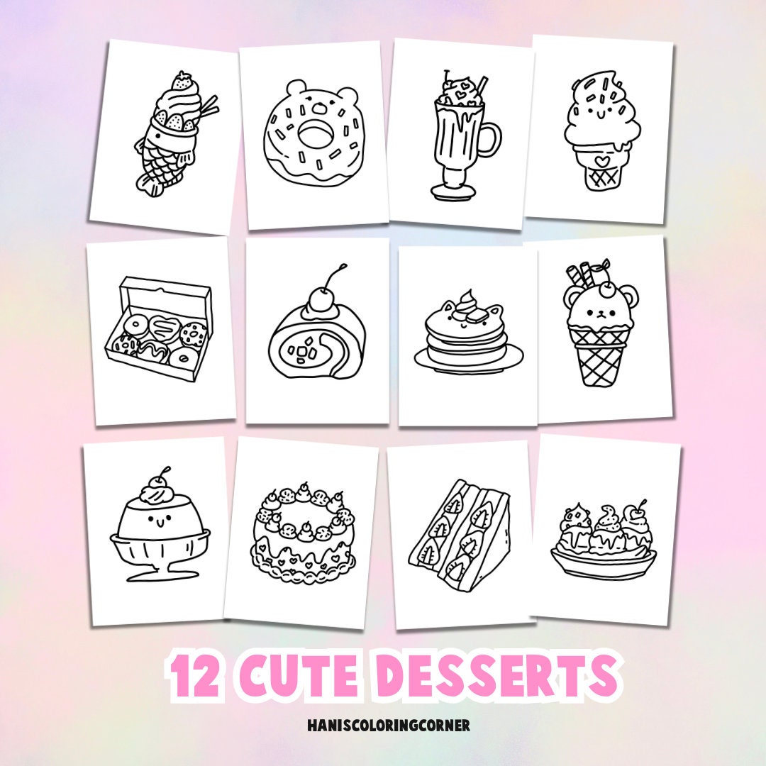 Desserts Coloring Pages Cute Easy Thick Lines Adult Kids Book Simple ...