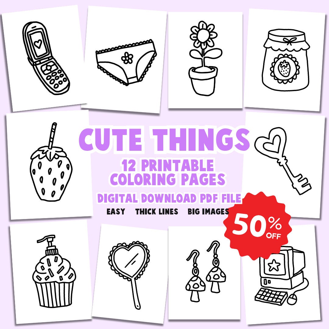 Coloring Pages Easy Cute Things Adult Kids Book Simple Printable ...