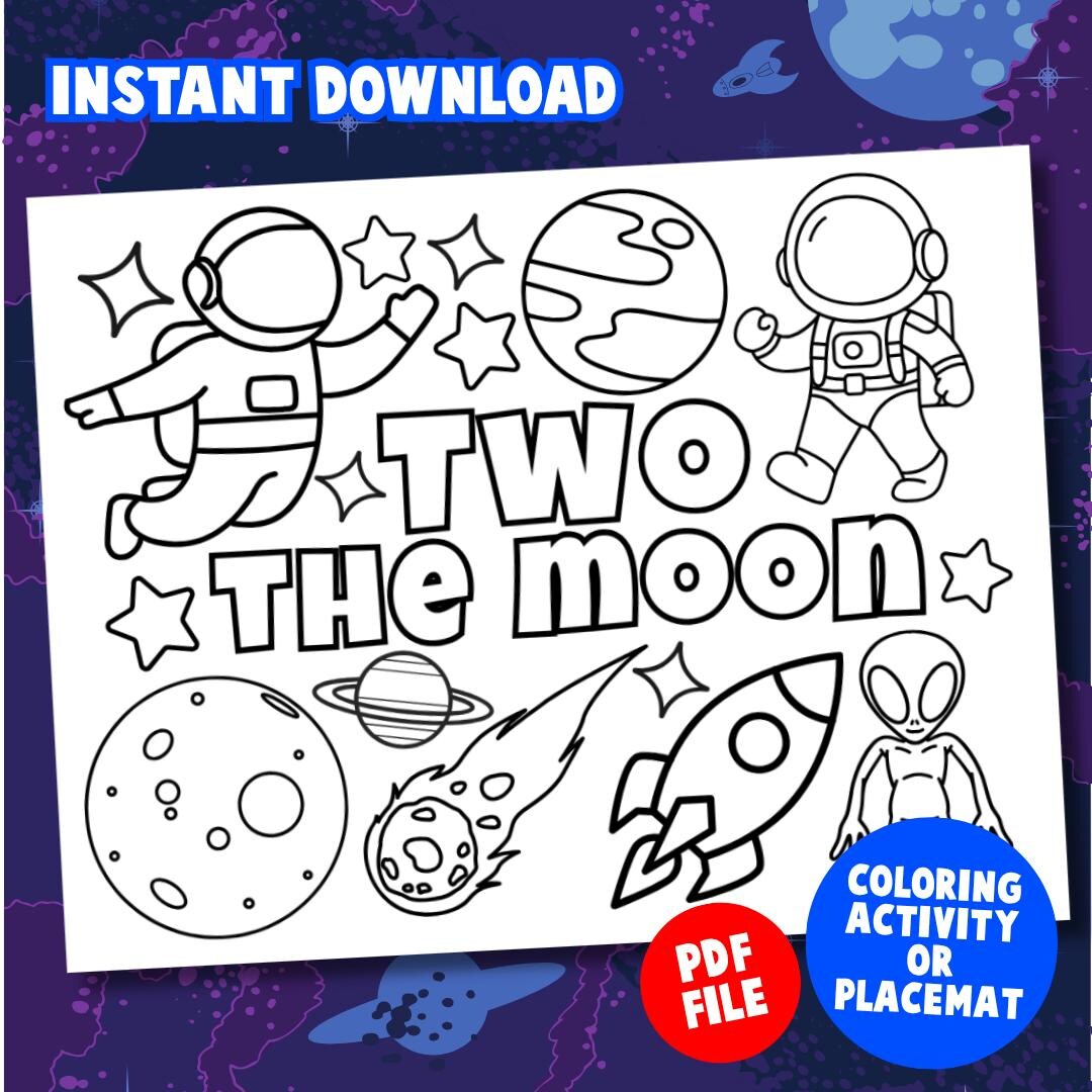 Two the Moon Coloring Page, Printable Birthday Coloring Page, Birthday ...