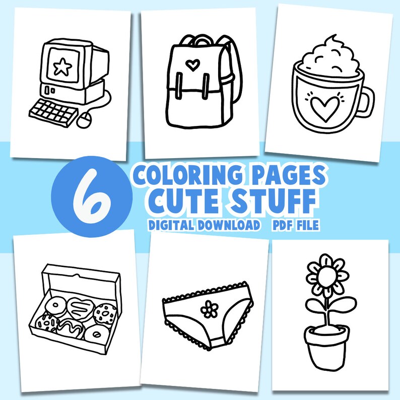 Cute Stuff Coloring Book Pages Kawaii Retro for Adult Teens Printable ...