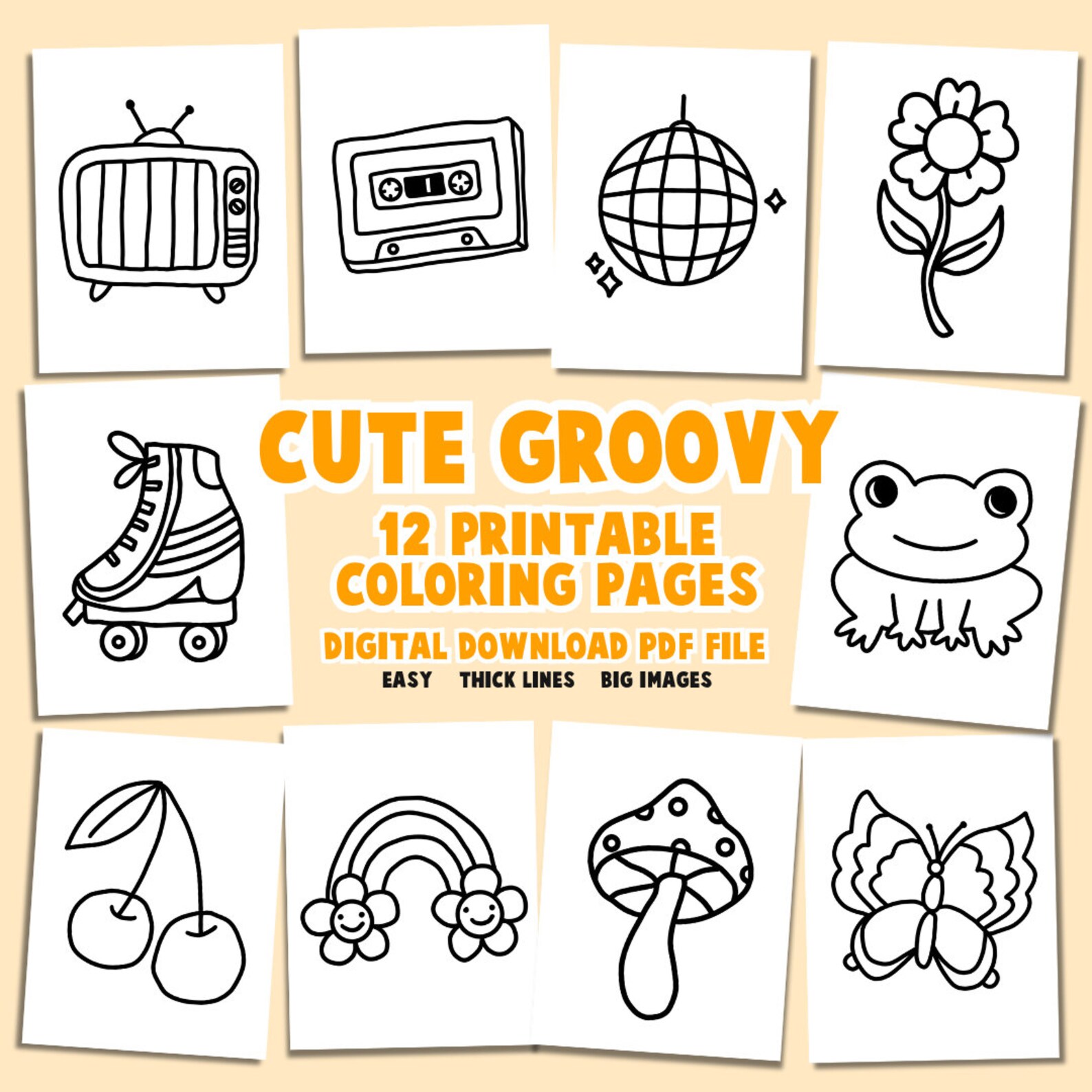 Groovy Coloring Pages Easy Cute Adult Kids Coloring Pages Book Simple ...