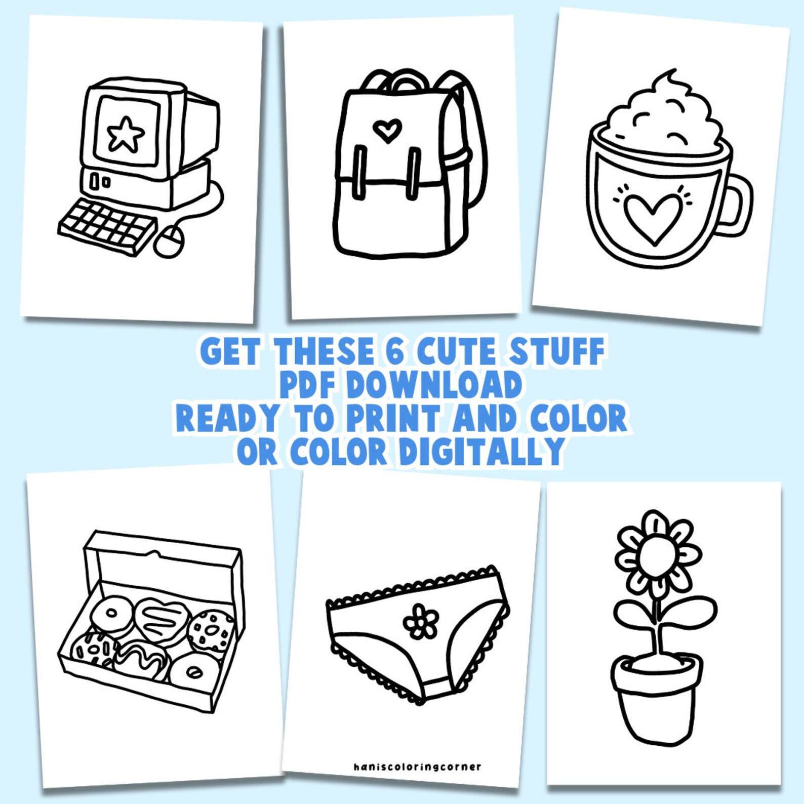Cute Stuff Coloring Book Pages Kawaii Retro for Adult Teens Printable ...
