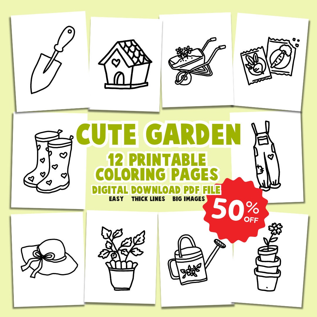 Garden Coloring Pages Easy Cute Adult Kids Book Simple Printable ...