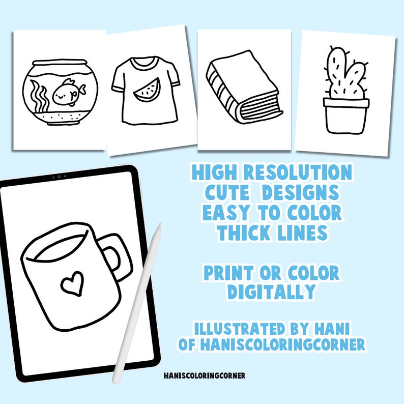 Coloring Pages Easy Cute Things Adult Kids Book Simple Printable ...